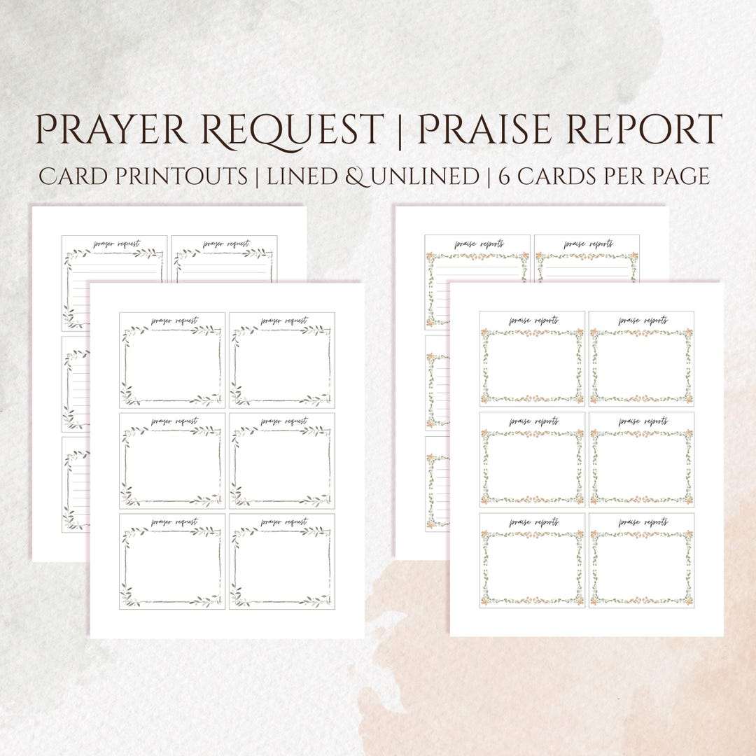 Printable Prayer Request & Praise Report Cards | Watercolor Botanical ...