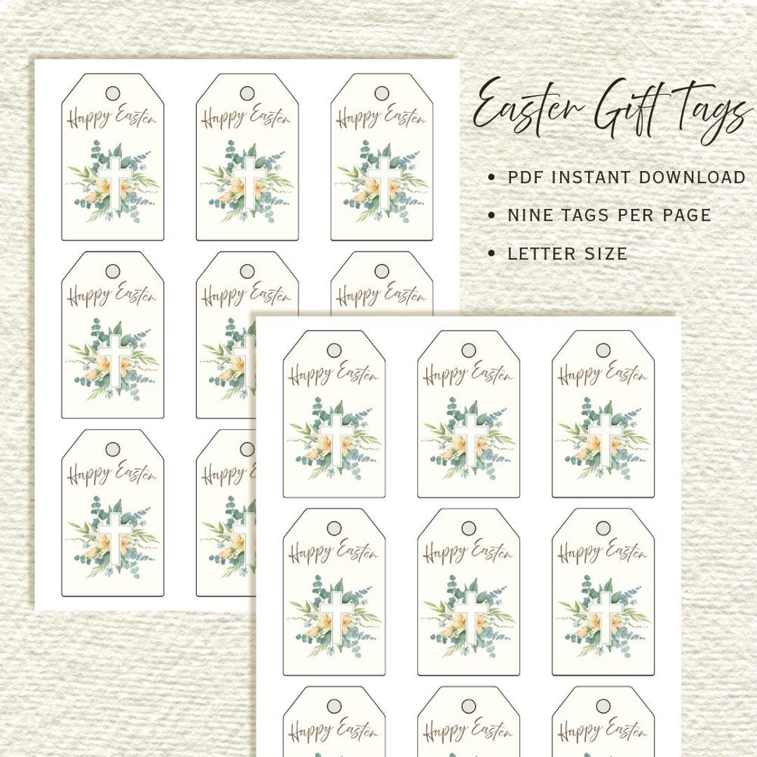 Happy Easter Treat Tags Easter Basket Tags Gift Tags | Christian Cross ...