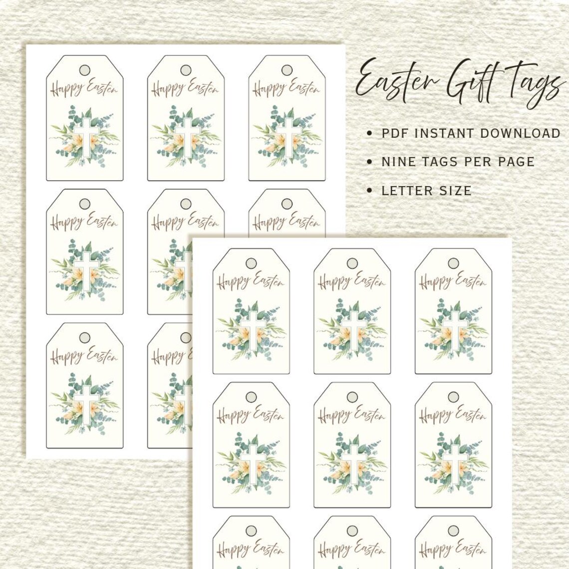 Happy Easter Treat Tags Easter Basket Tags Gift Tags | Christian Cross ...