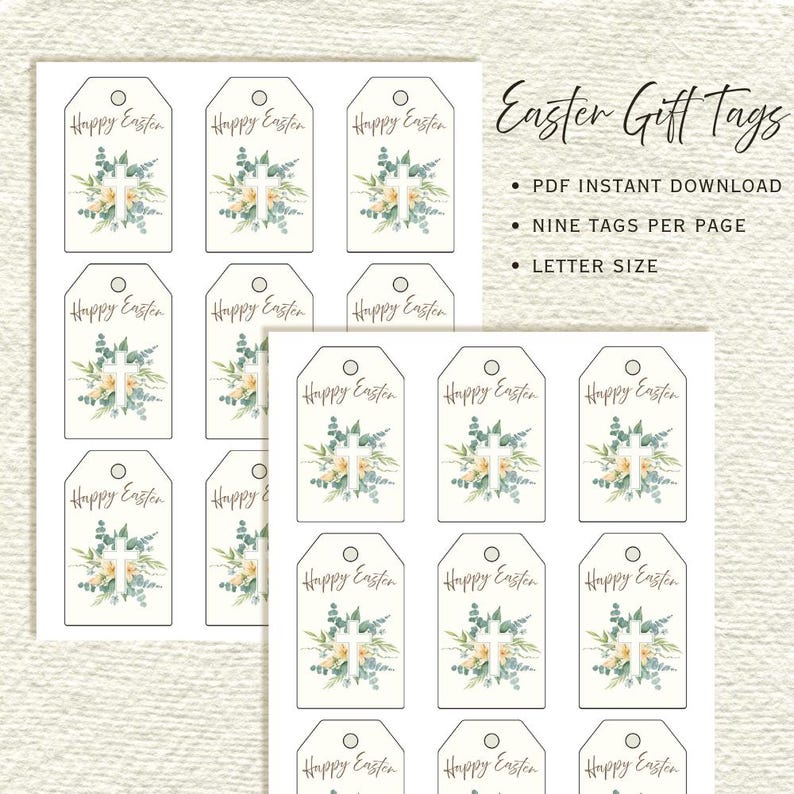 Happy Easter Treat Tags Easter Basket Tags Gift Tags | Christian Cross ...