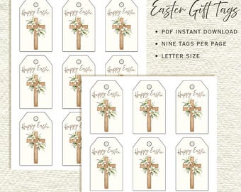 Happy Easter Treat Tags Easter Basket Tags Gift Tags | Christian Cross ...