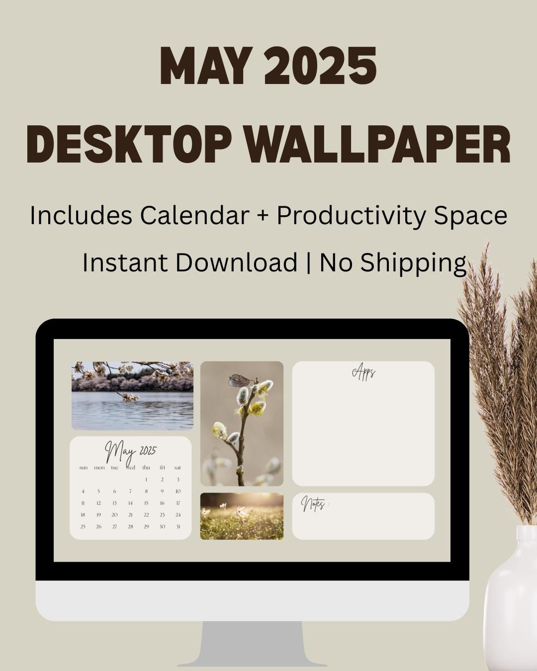 Editable May 2025 Desktop Wallpaper Calendar | Minimal Aesthetic ...