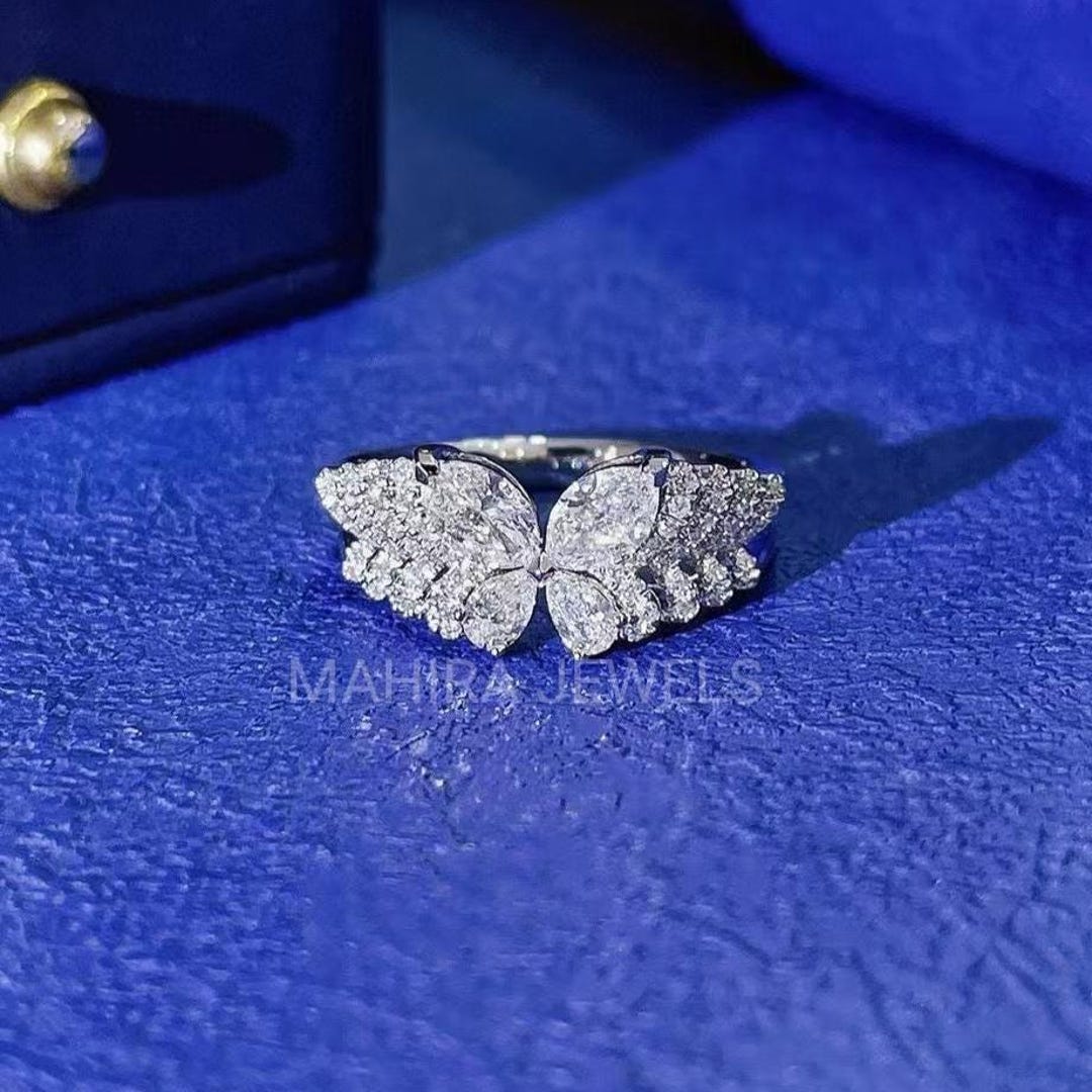 Lab Grown Diamond Ring Butterfly Design Ring Pear and Marquise Diamond ...