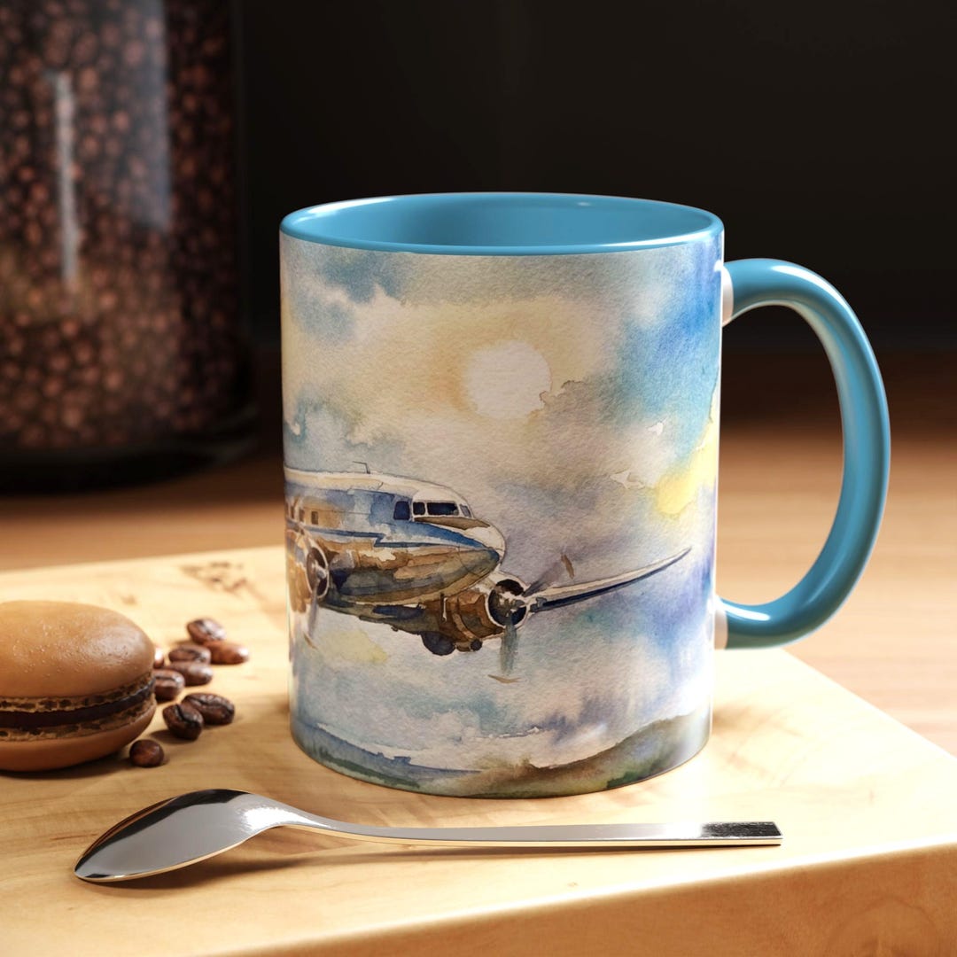 Watercolor Vintage Airplane Mug, Retro Aviation Coffee Cup, Pilot Gift ...