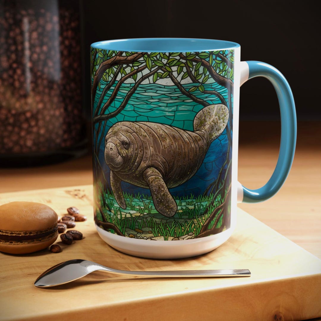 Stained Glass Manatee Mug | Florida Sea Cow Gift, Ocean Lover Coffee ...