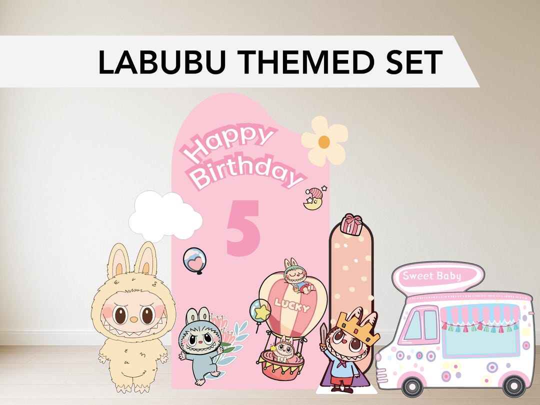 Pink Labubu Birthday Backdrop Set, Labubu Party Theme for Girls, Labubu ...