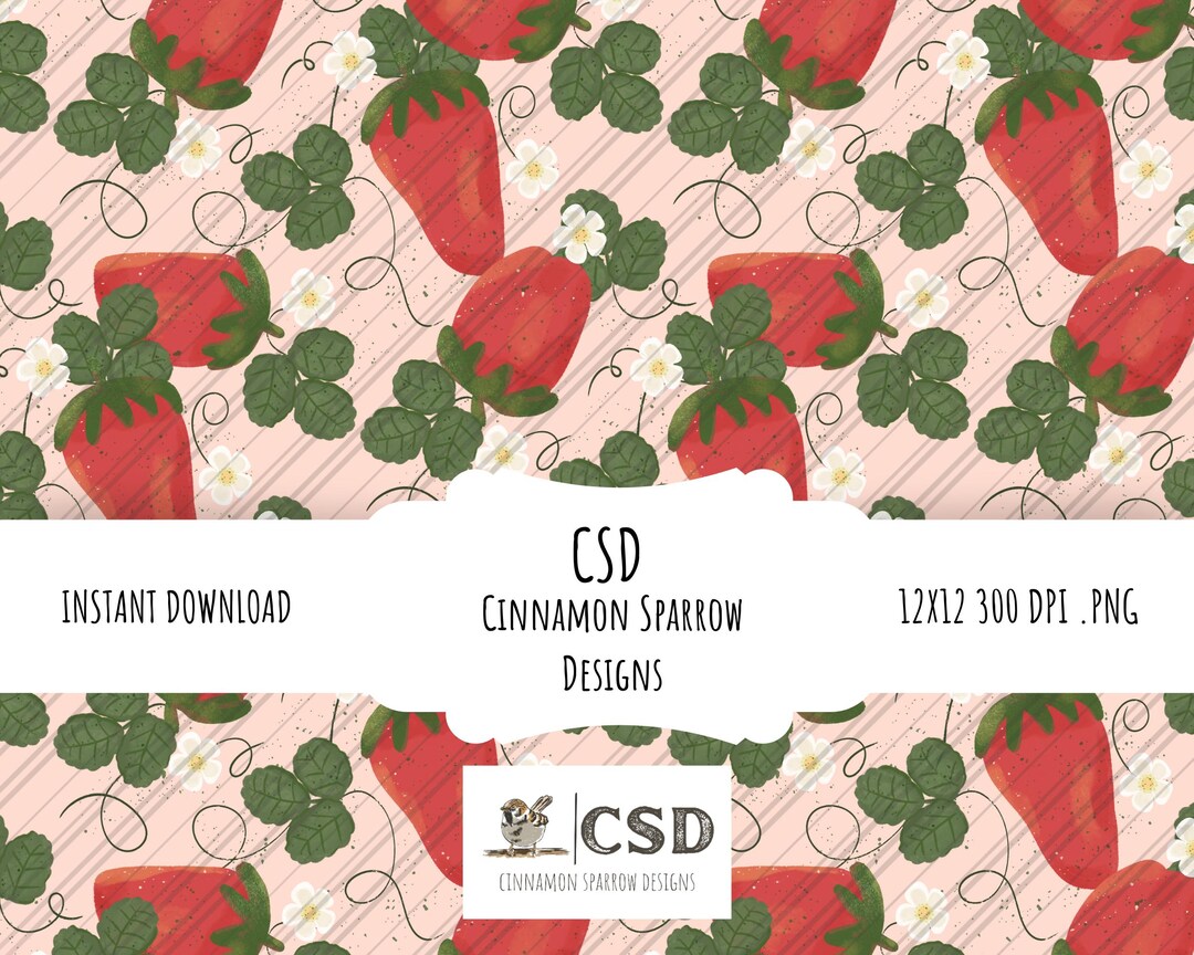 Fresh Strawberries Seamless Pattern Hand Drawn Digital File 12x12 300 ...