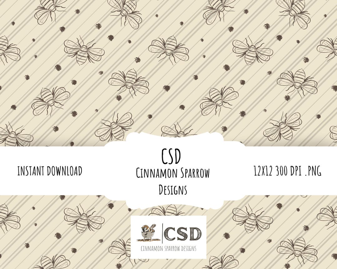 Boho Bees Seamless Pattern Hand Drawn Digital File 12x12 300 DPI .PNG ...