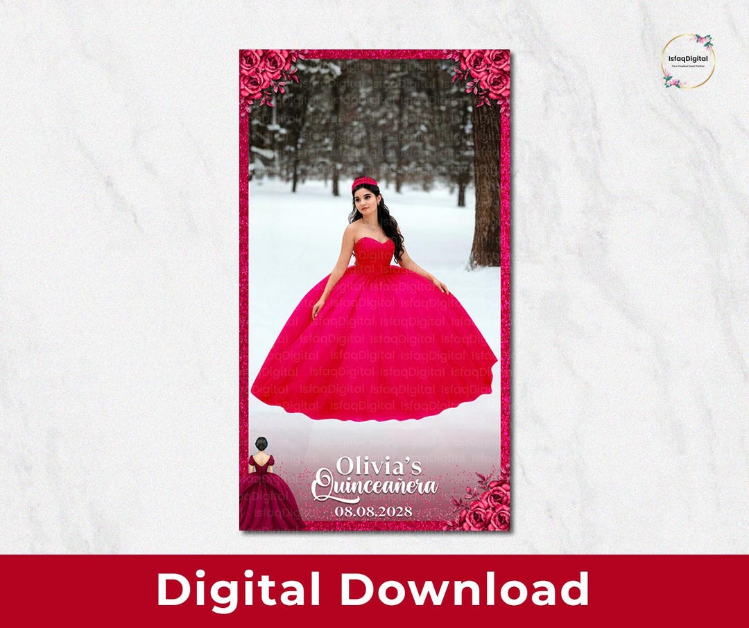 Red Floral Quinceañera 360 Video Booth Overlay: Glitter Frame (digital ...