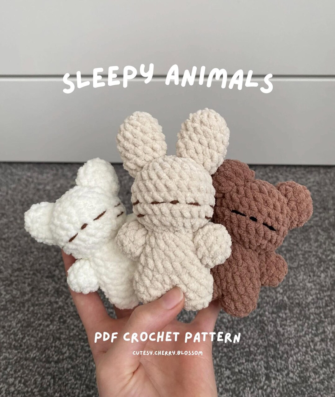 3 in 1 Crochet Cat, Bear and Bunny Plushie PDF Pattern | Cute Sleepy ...