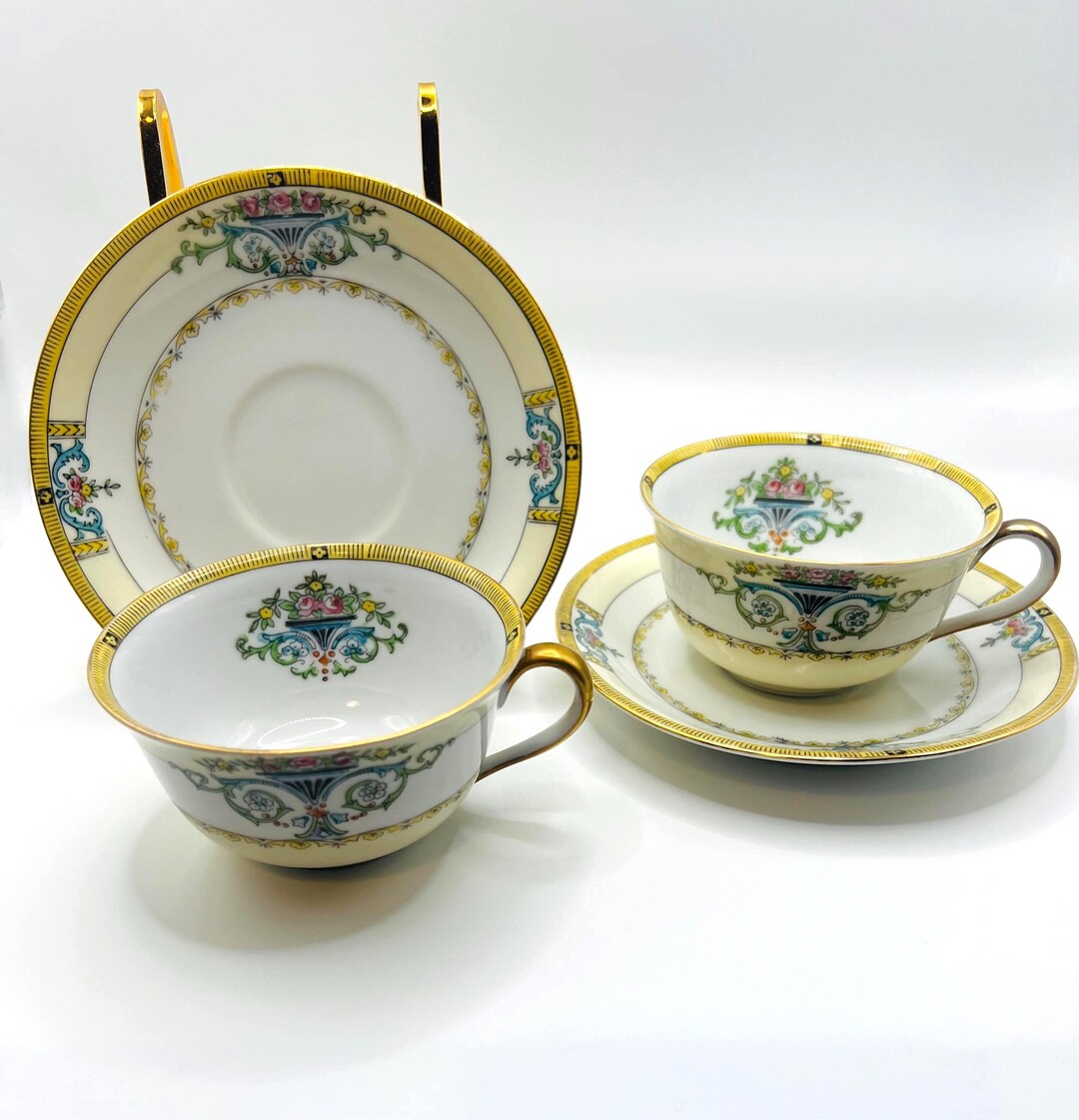 Set of 2 Antique Noritake Minaret Tea Cups & Saucers: Hand Painted, Art ...
