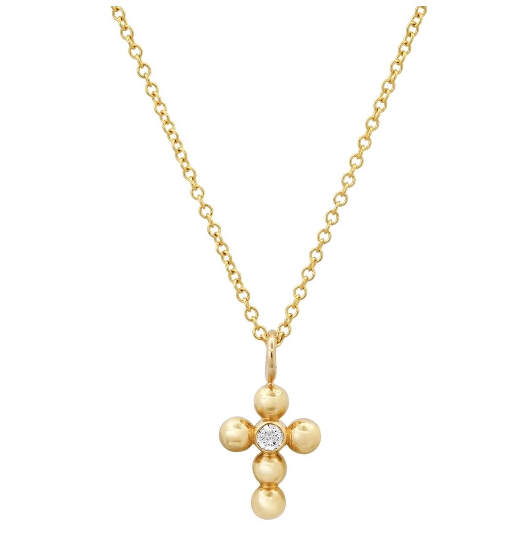Mini Bubble Cross Necklace 18k Gold and Natural Diamond Dainty Gift for ...