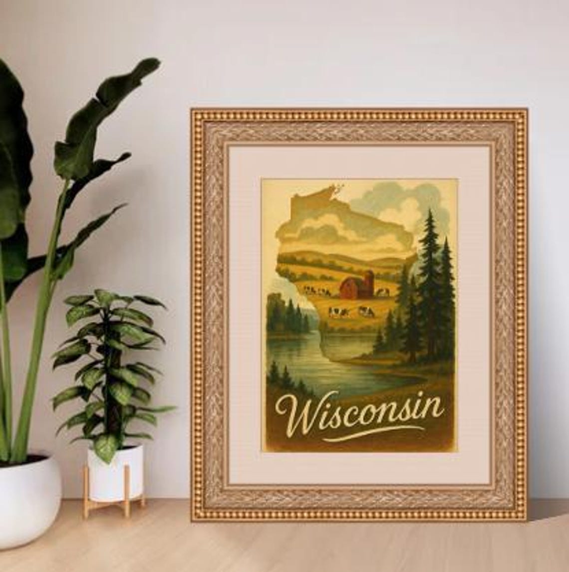 Vintage-inspired Wisconsin State Art Print – Rustic Farm & Nature Scene ...