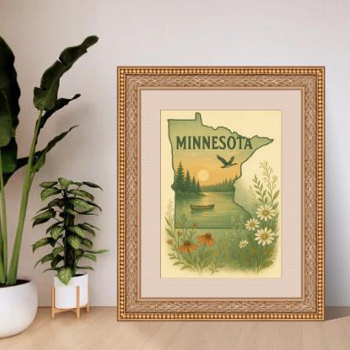 Vintage-inspired Minnesota State Art Print – Lakeside Sunset ...