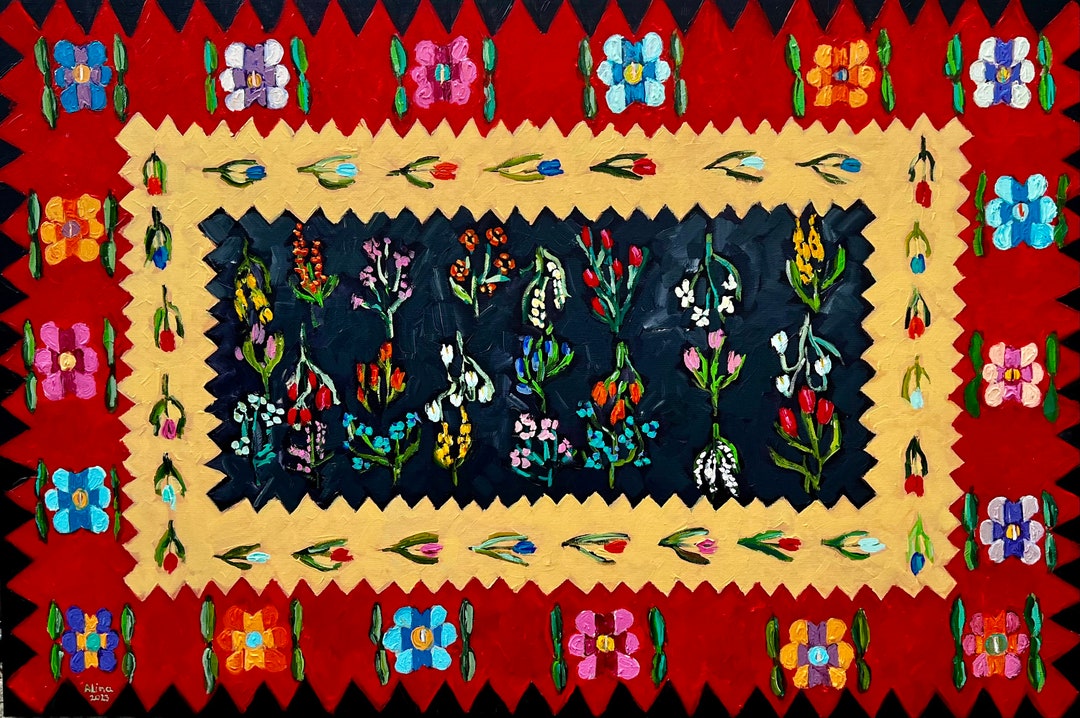 Romanian Folk Motifs Inspired Wall Art 24x36 Original Large and ...