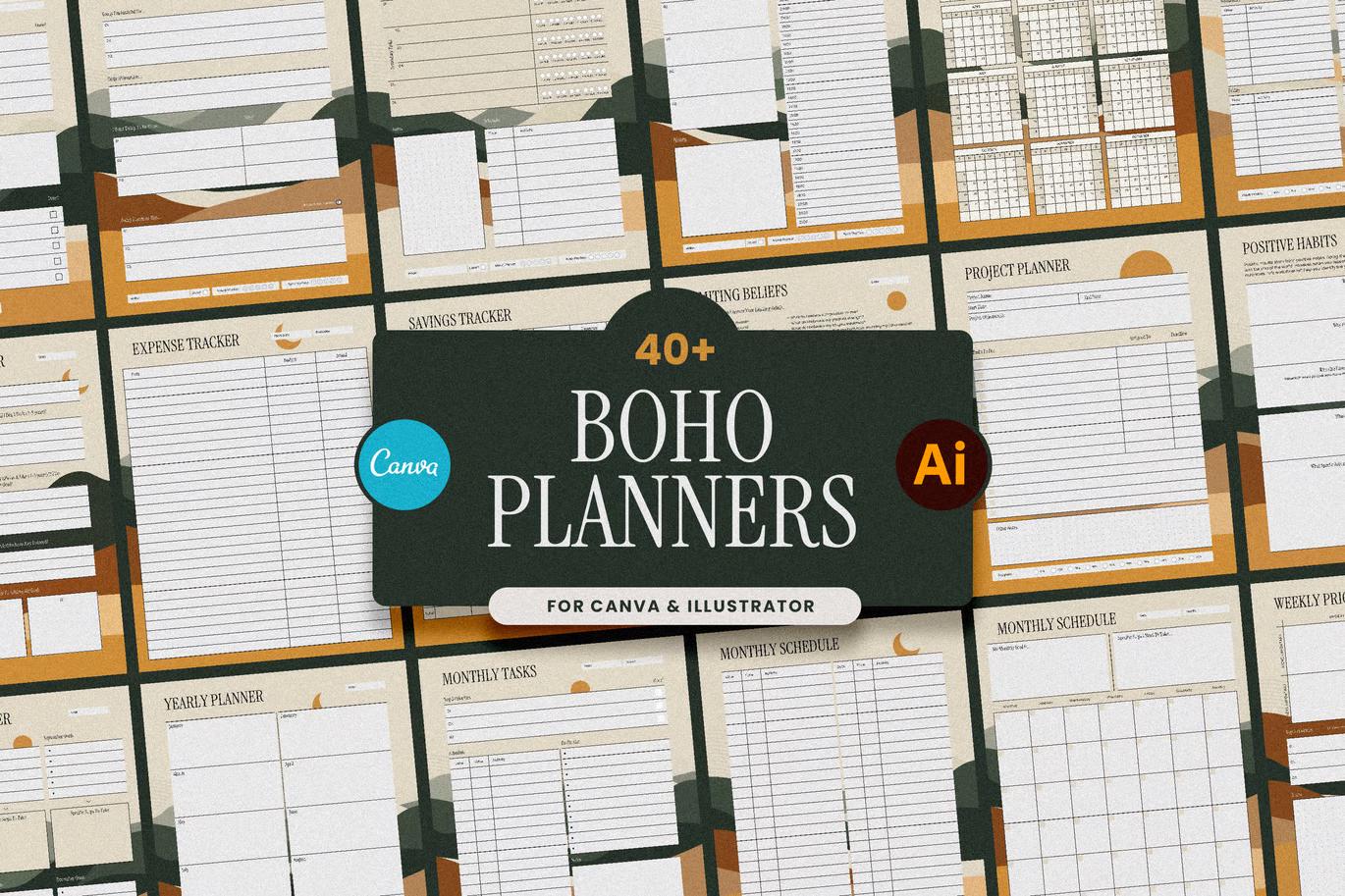 Boho Planner Template Bundle | 40+ Pages, Canva & AI Editable (digital ...