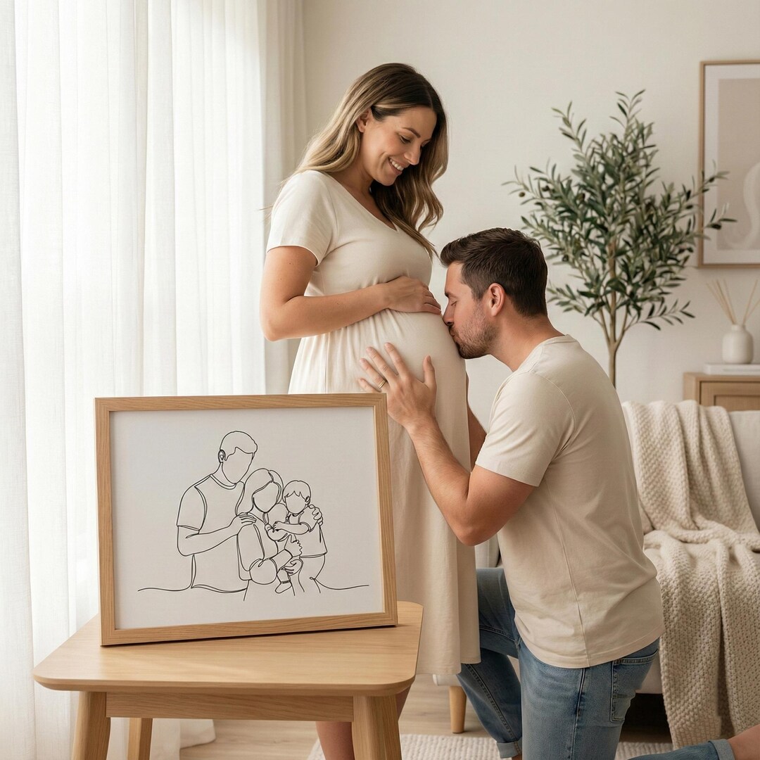 Custom Family Line Art Portrait, Minimalist Newborn Gift (digital ...