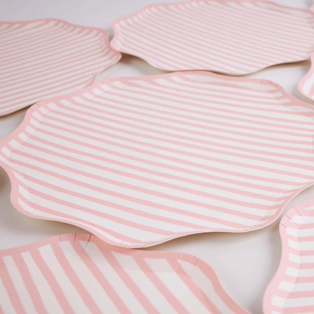 Pink and White Stripe Party Plates - 8" | Scalloped Edge Party ...