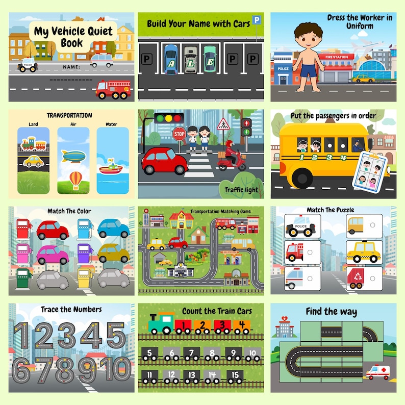 Vehicles Busy Book Printable for Toddlers | Transportation Learning ...