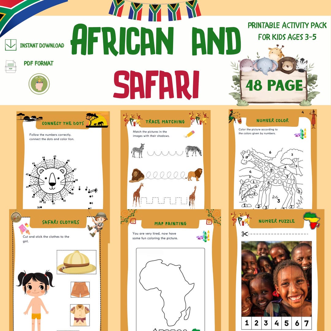 Safari Activity Pack for Kids | African Animals Printable Worksheets ...