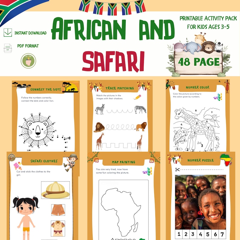 Safari Activity Pack for Kids | African Animals Printable Worksheets ...