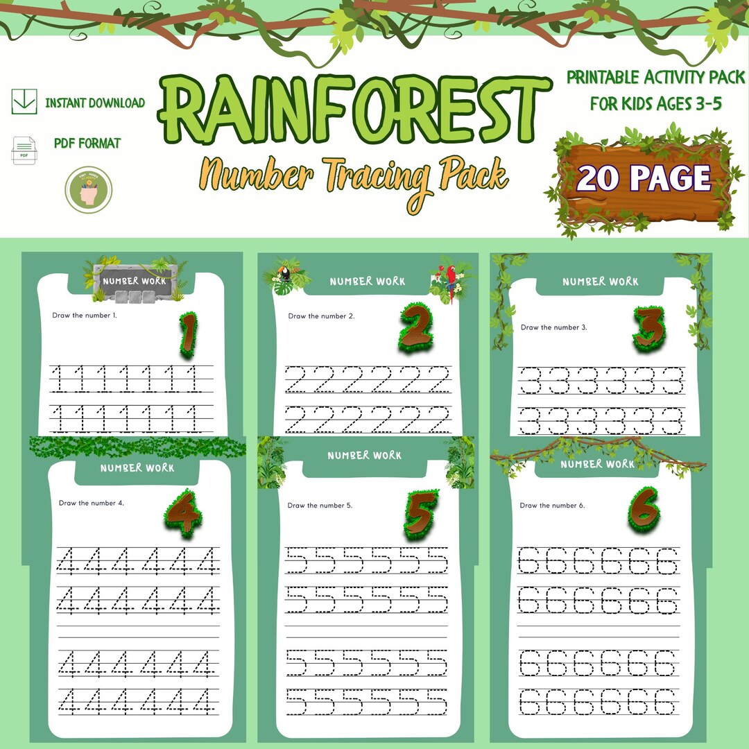 Rainforest Number Tracing Bundle - Etsy