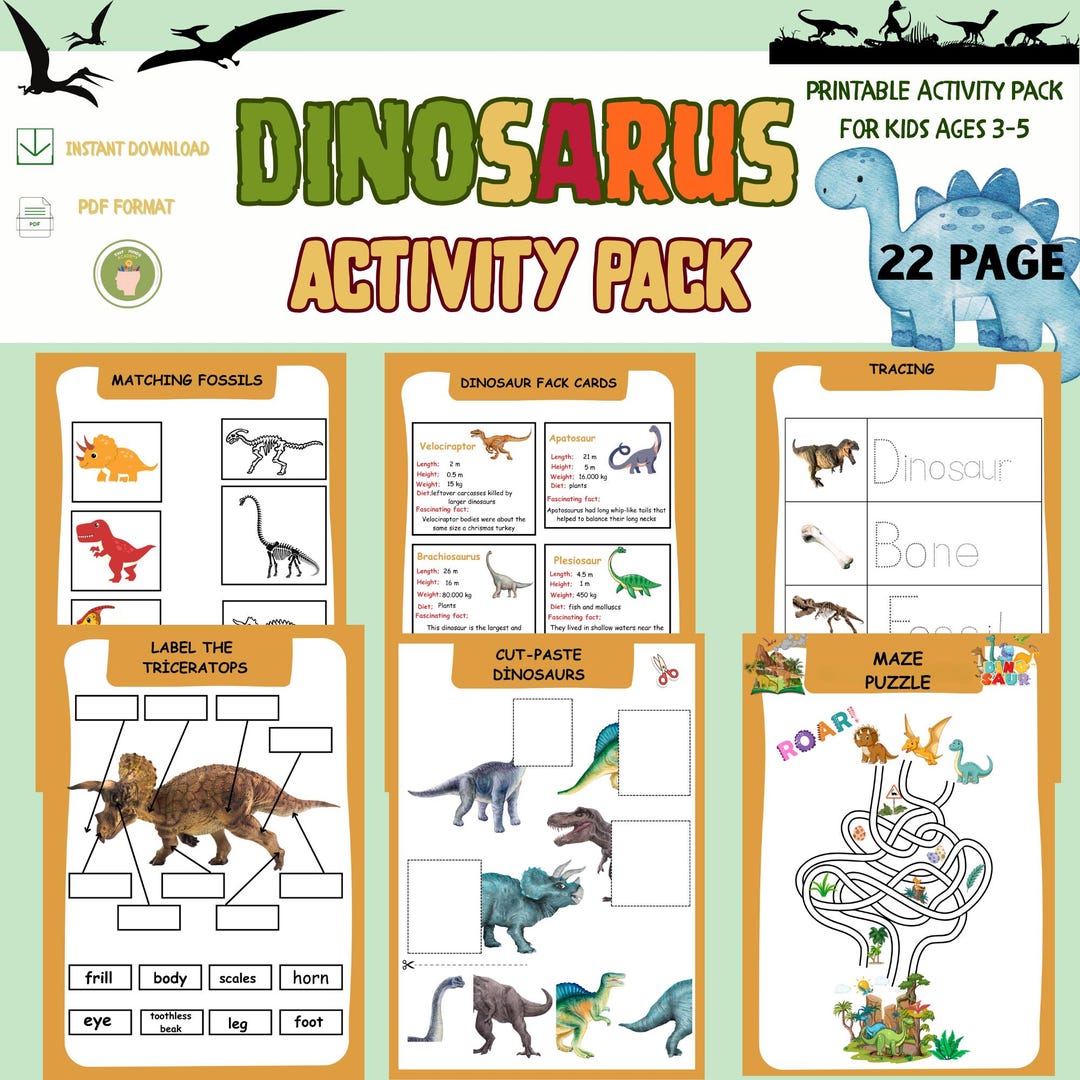 Dinosaur Printable Activity Pages for Kids | Preschool Printable Pack ...
