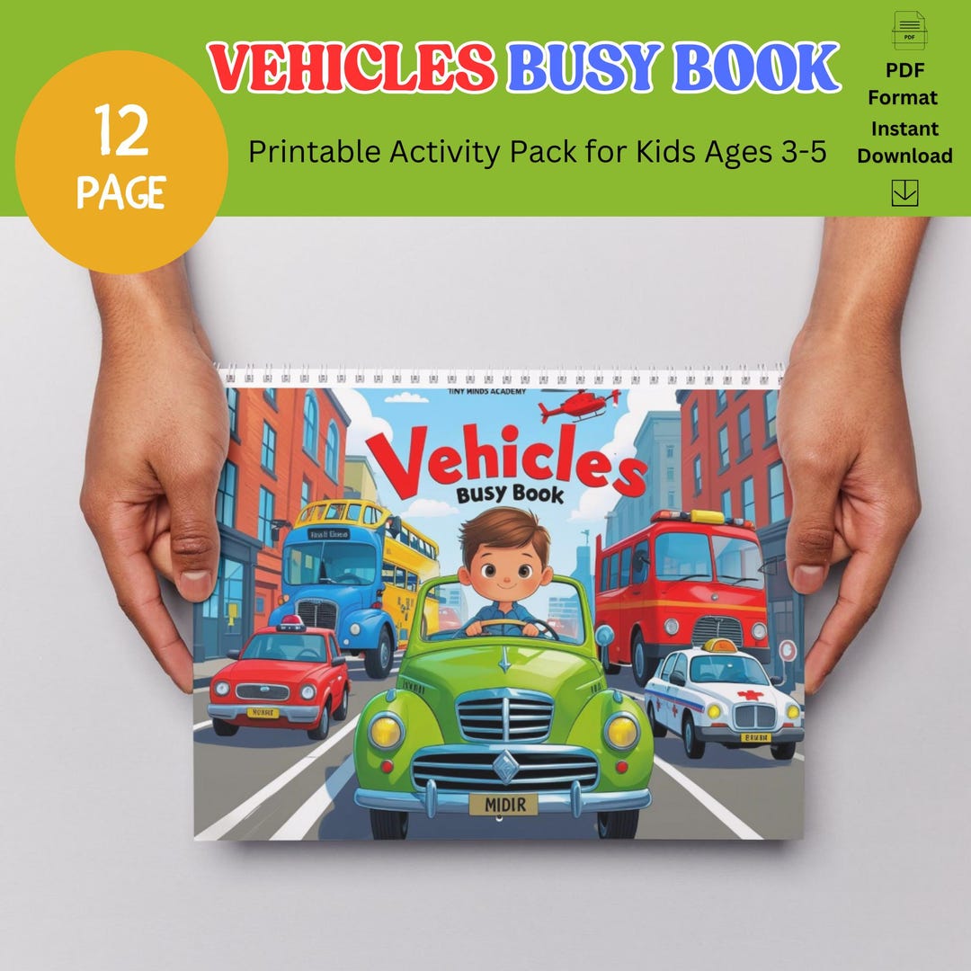 Vehicles Busy Book Printable for Toddlers | Transportation Learning ...