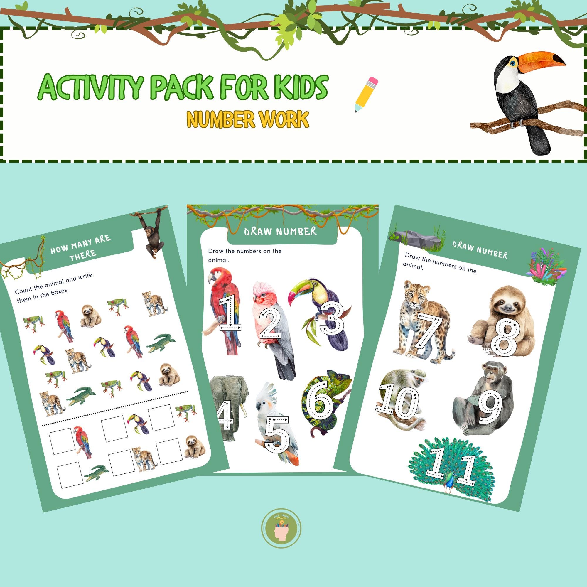 Rainforest Preschool Activity Pack 15 Printable Pages Counting, Tracing ...