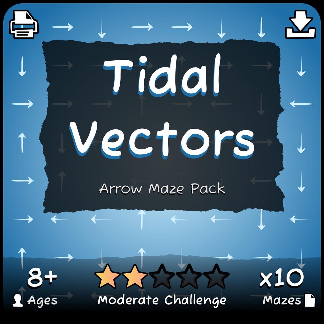 10 Arrow Mazes – Level 2: Moderate Challenge (tidal Vectors) Maze Pack ...
