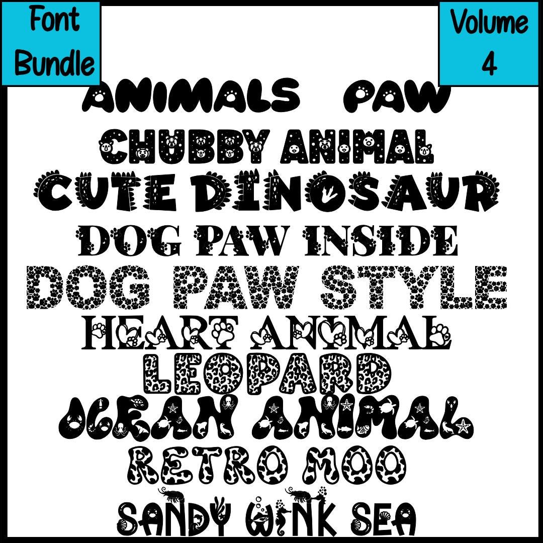 Font Bundle Volume 4: Animal Fonts, 10 Included, Dogs, Cows, Ocean ...