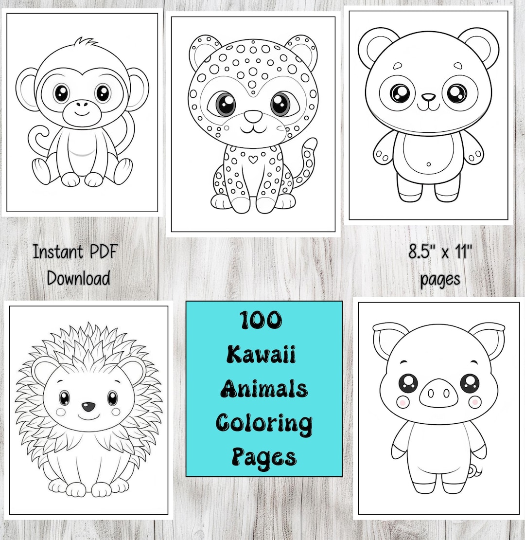 Kawaii Animals Coloring Pages- 100 Cute Animals Coloring Pages, Instant ...