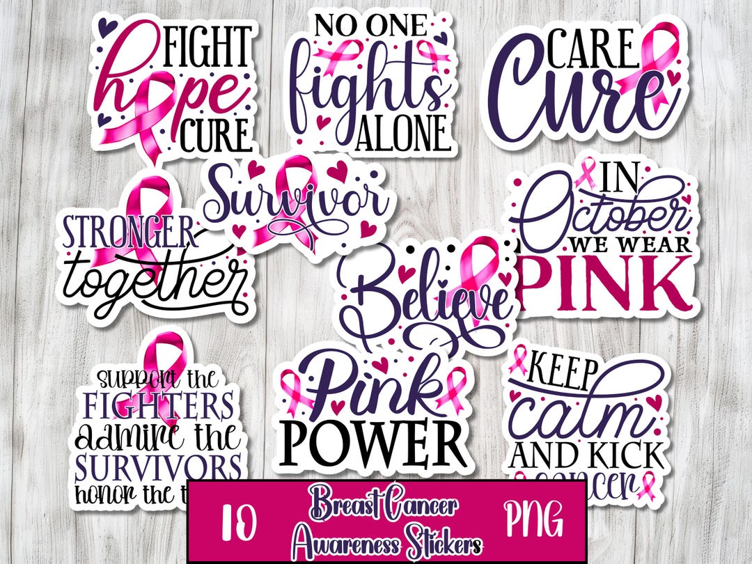 Breast Cancer Stickers PNG Bundle, Cancer Survivor Stickers, Cancer ...