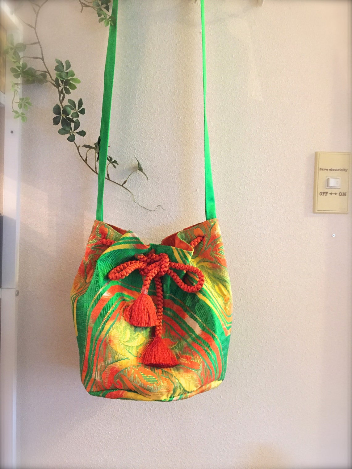 Kimono / Obi / Bag /GR1033 Beautiful Green Obi Bucket Shoulder | Etsy