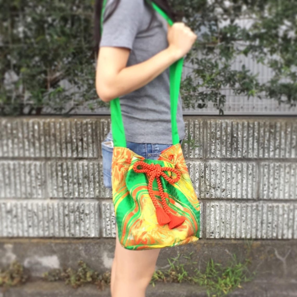 Kimono / Obi / Bag /GR1033 Beautiful Green Obi Bucket Shoulder | Etsy