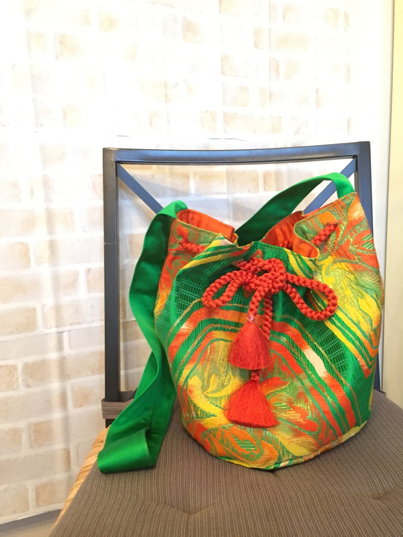 Kimono / Obi / Bag /GR1033 Beautiful Green Obi Bucket Shoulder | Etsy