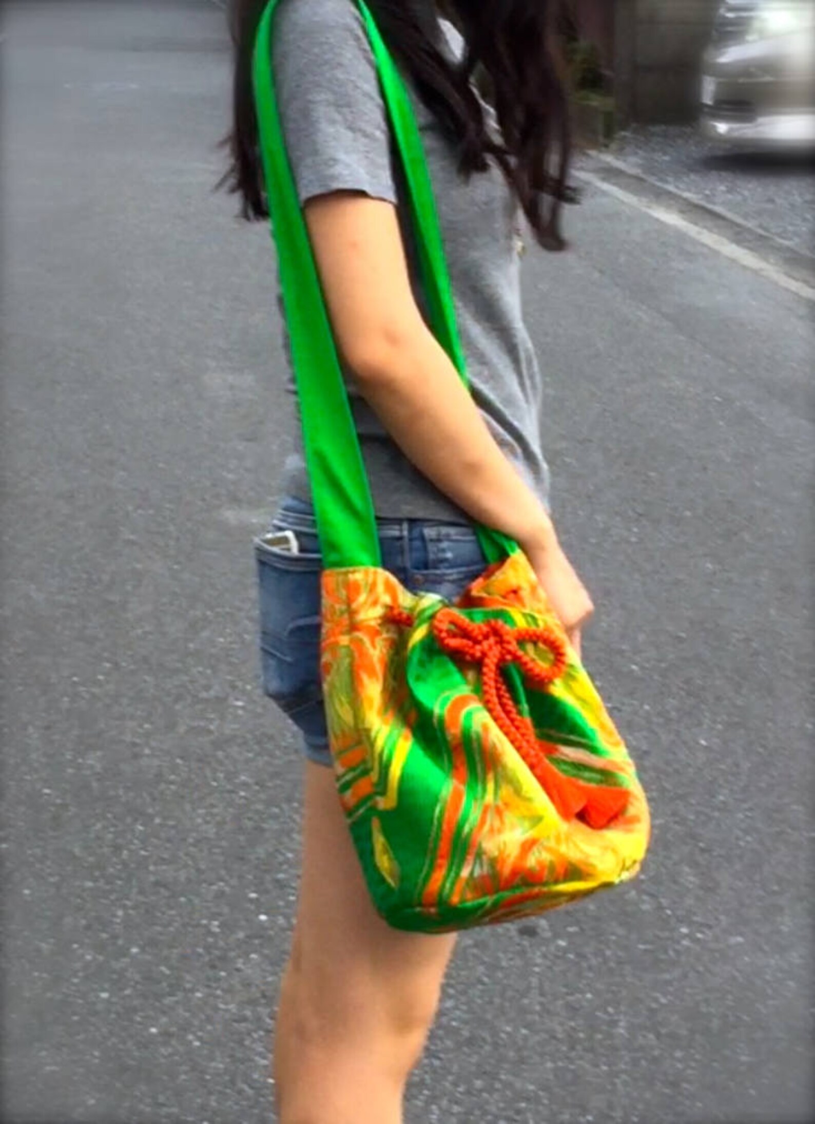 Kimono / Obi / Bag /GR1033 Beautiful Green Obi Bucket Shoulder | Etsy