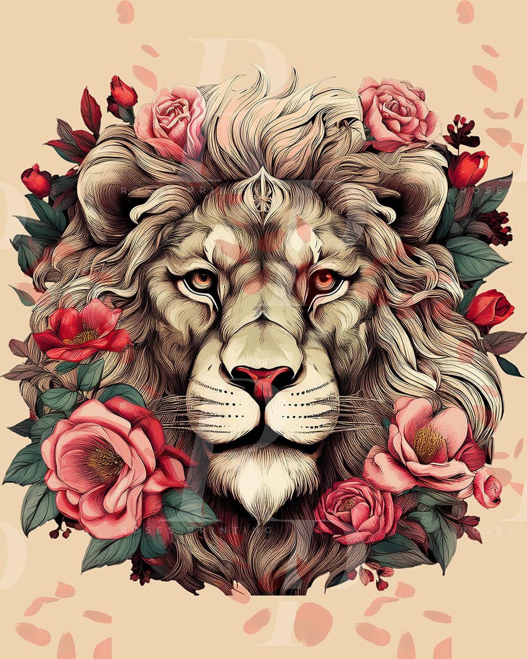 Lioness With Roses PNG: Elegant Sublimation Design (digital Download ...