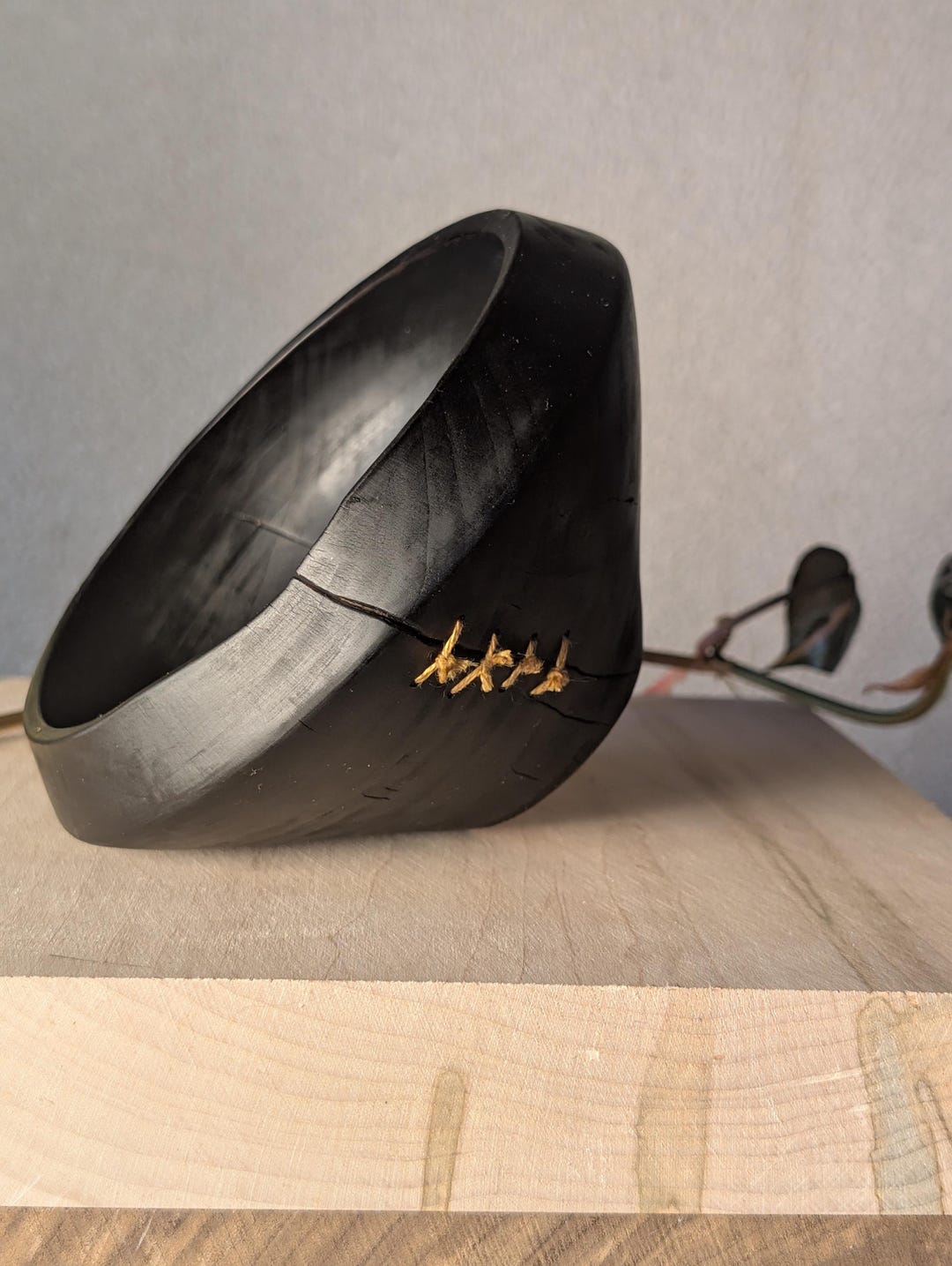 Kintsugi Inspired Wood Bowl Charred Bradford Pear Black Gold 6.5 Inch ...