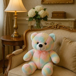 Stuffie Buddy 42 Cm Rainbow Pastel Teddy Bear – Soft Plush Toy With Bow ...