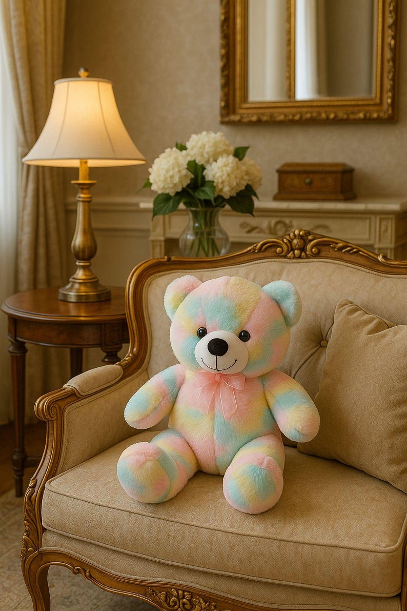 Stuffie Buddy 42 Cm Rainbow Pastel Teddy Bear – Soft Plush Toy With Bow ...