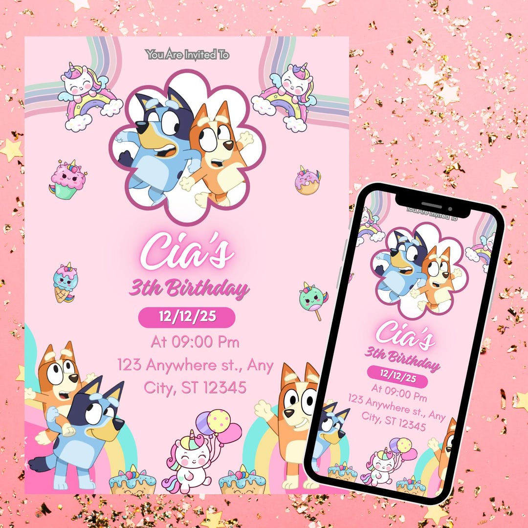 Bluey Invitation, Bluey Bday Invite, Bluey Evite, Blue Dog Invite ...