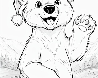 Winter Polar Bear Coloring Page - Christmas Kids Activity (instant ...