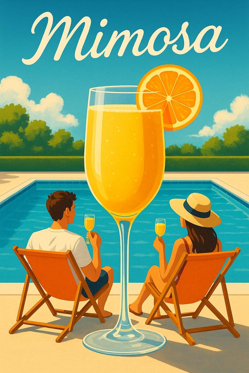 Retro Mimosa Poolside Poster – Summer Cocktail Wall Art, Vintage Brunch ...