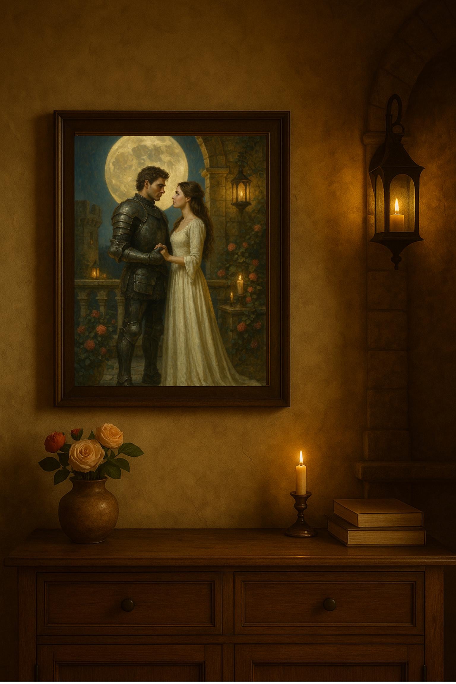 Medieval Romance Poster - Knight and Lady Under Moonlight - Romantic ...