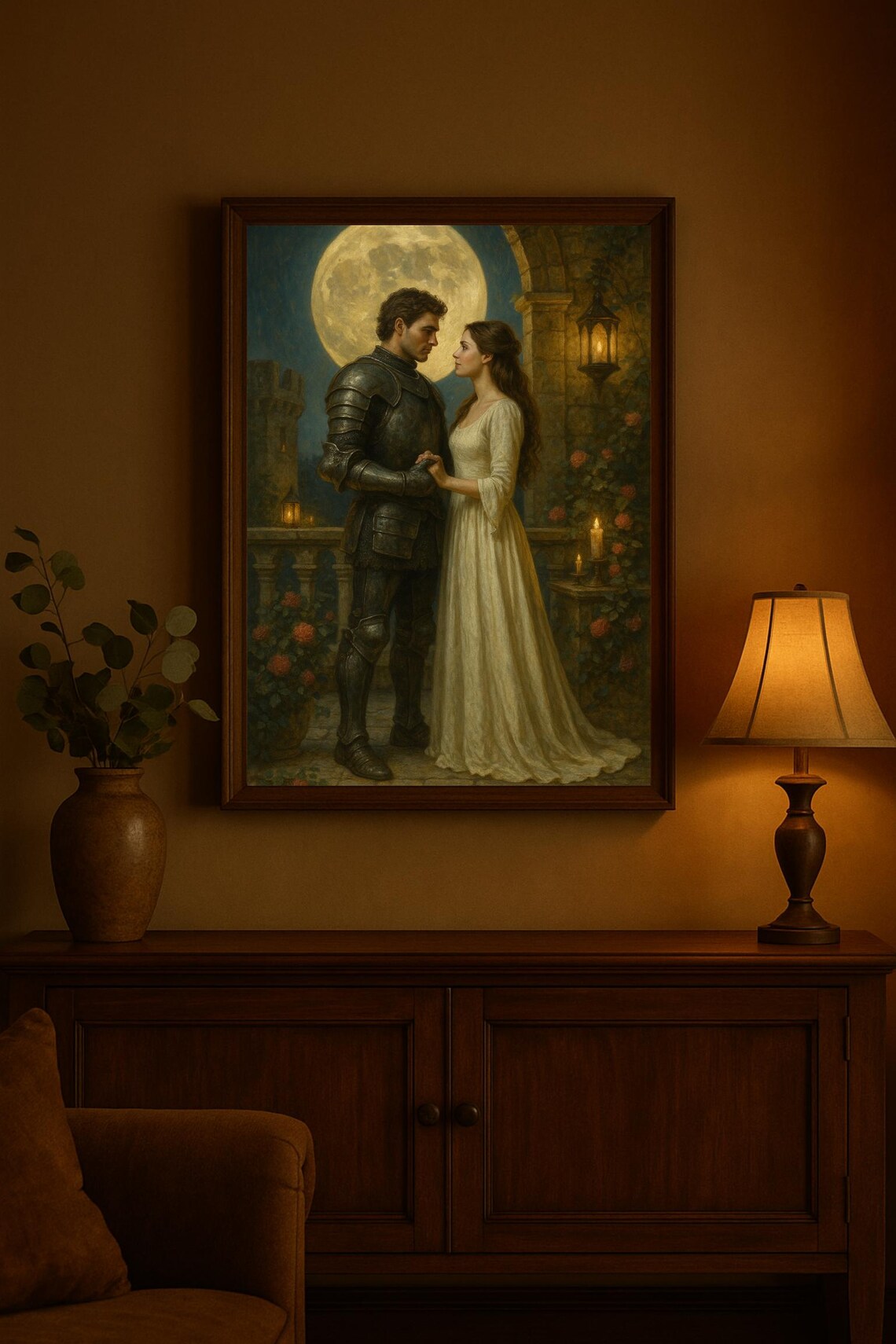 Medieval Romance Poster - Knight and Lady Under Moonlight - Romantic ...