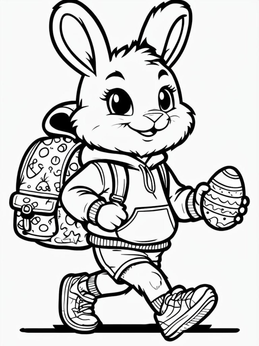 Easter Bunny Coloring Page for Kids | Printable Digital Download | Cute ...