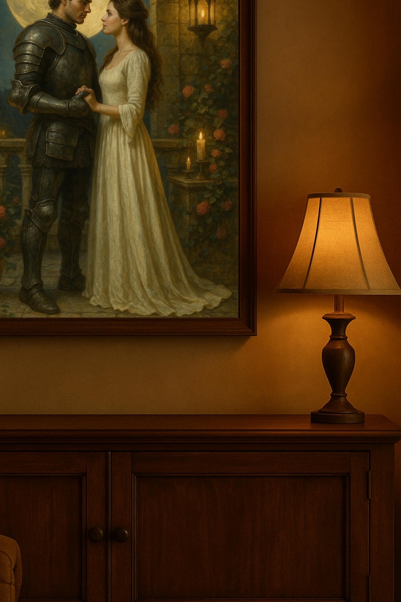 Medieval Romance Poster - Knight and Lady Under Moonlight - Romantic ...