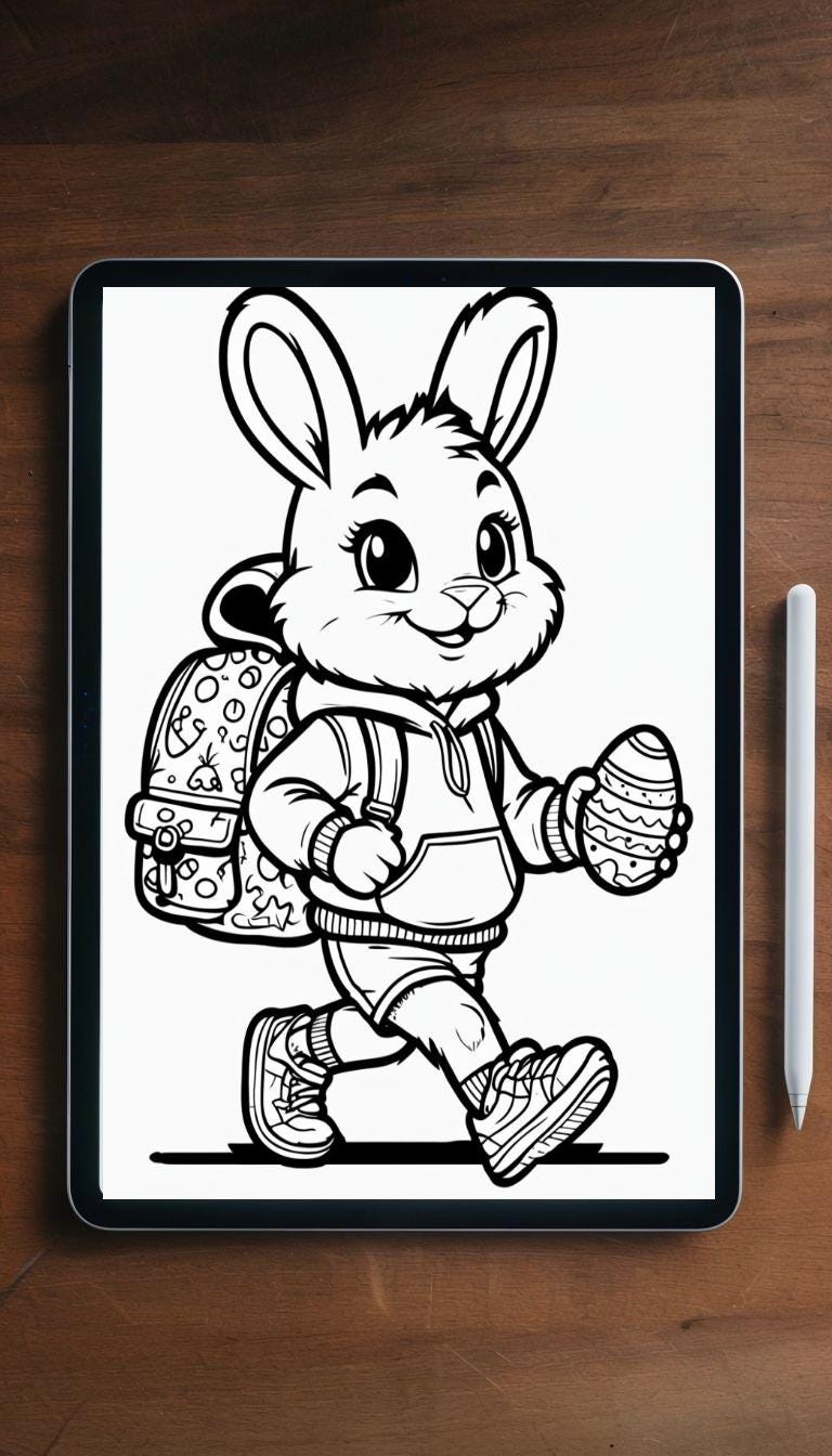 Easter Bunny Coloring Page for Kids | Printable Digital Download | Cute ...