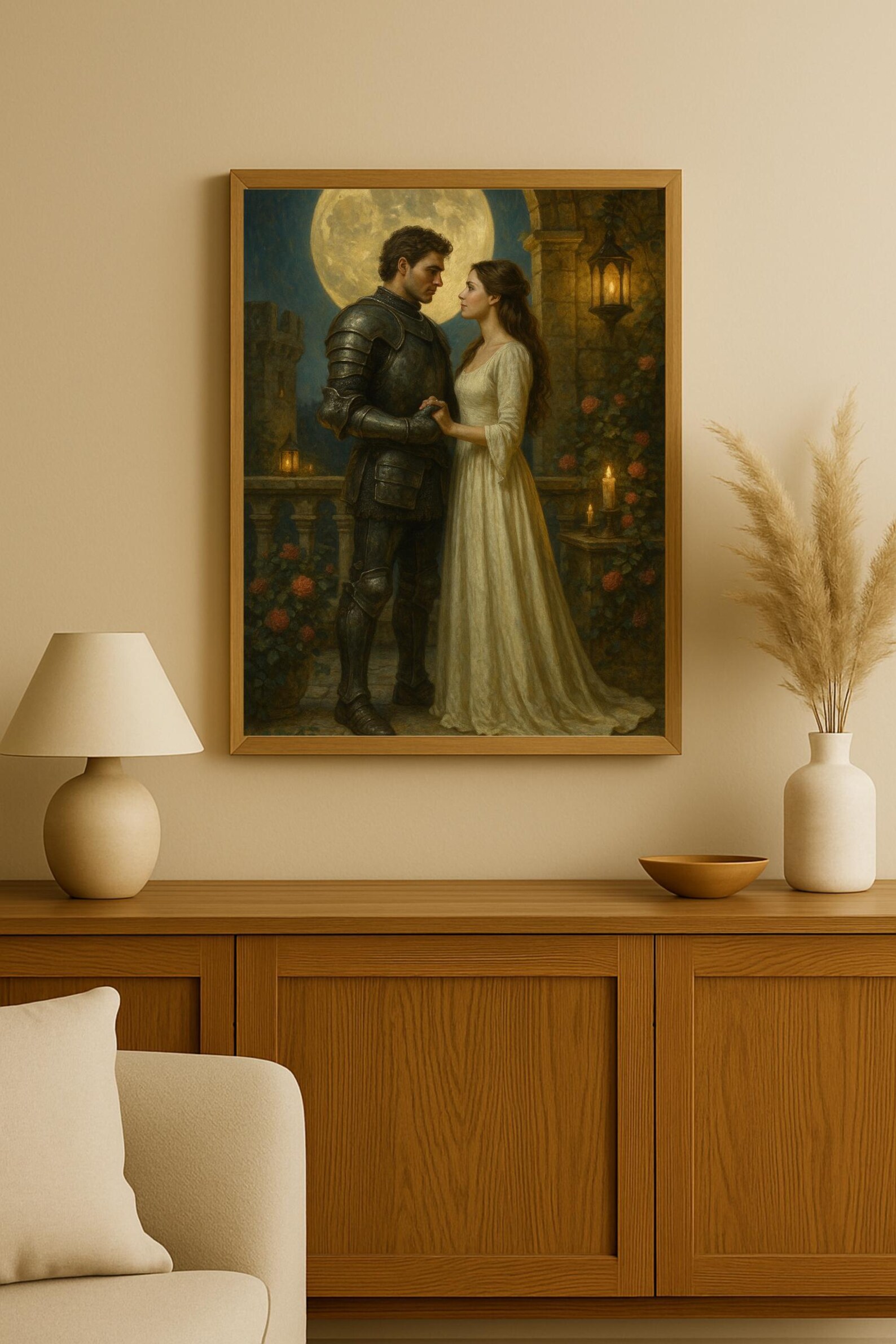 Medieval Romance Poster - Knight and Lady Under Moonlight - Romantic ...